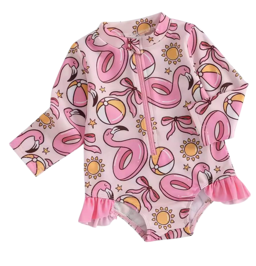 Flamingo Rash Guard Swimsuit – The Poppy Sage Children's Boutique